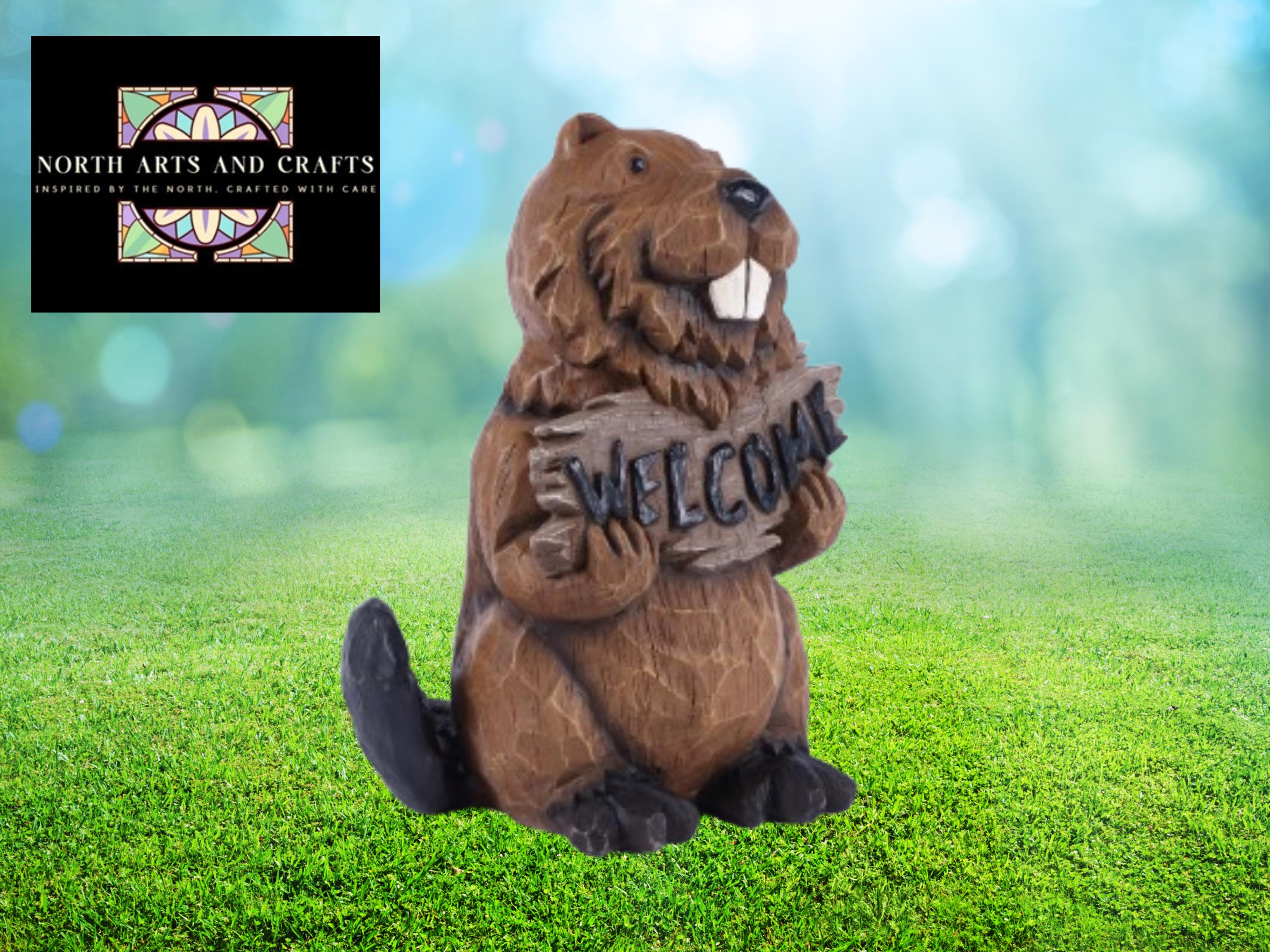 Beaver Holding a Welcome Sign – Resin Animal Statue for Garden or Home ...
