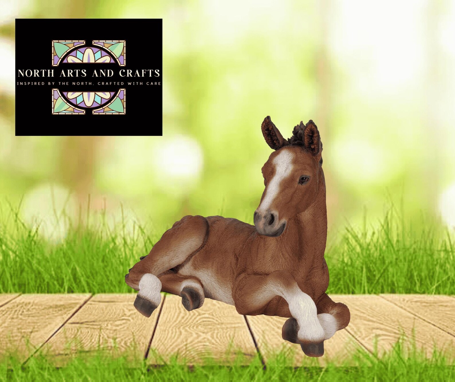 Horse Colt Laying Down Statue - Realistic Resin Animal Figurine for ...