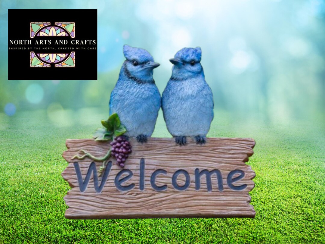 Handcrafted Blue Jays Welcome Sign Animal Statue - Garden Decor for ...