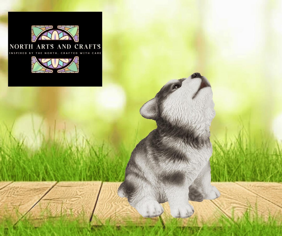 Howling Alaskan Malamute Puppy Statue - Realistic Animal Figurine for ...
