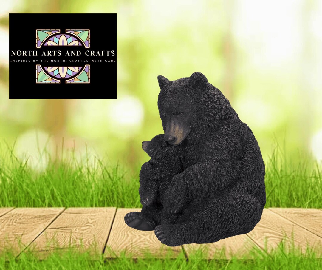 Caring Guardian: Resin Giant Embracing Black Bear Mom & Cub Sculpture ...