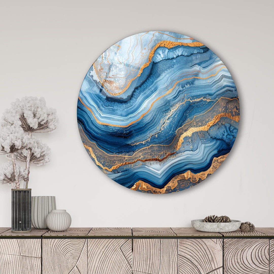 Abstract Tempered Glass Wall Art, Round Glass Wall Decor, Marble Wall ...