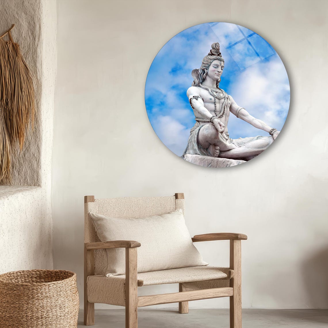 Round Shiva Glass Wall Art, Shiva Statue Wall Decor, Hindu Wall Decor ...
