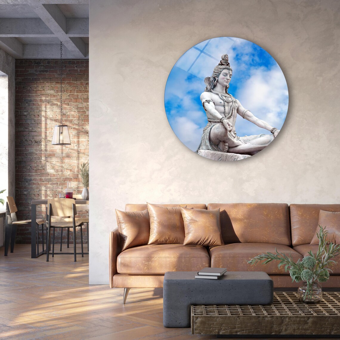 Round Shiva Glass Wall Art, Shiva Statue Wall Decor, Hindu Wall Decor ...