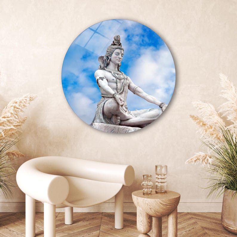 Round Shiva Glass Wall Art, Shiva Statue Wall Decor, Hindu Wall Decor ...
