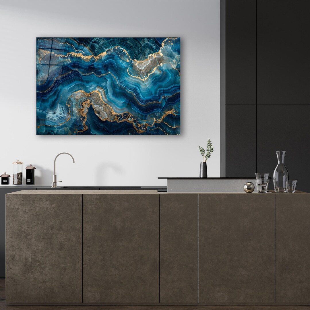 Natural Stone Effect Glass Wall Art, Kitchen Backsplash Tempered Glass ...