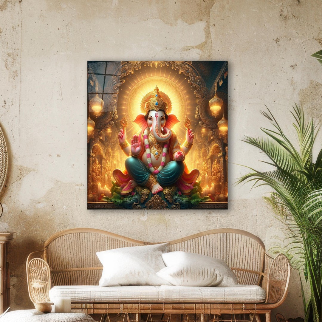 Lord Ganesha Glass Wall Art, Hindu Tempered Glass Wall Decor, Hindu ...