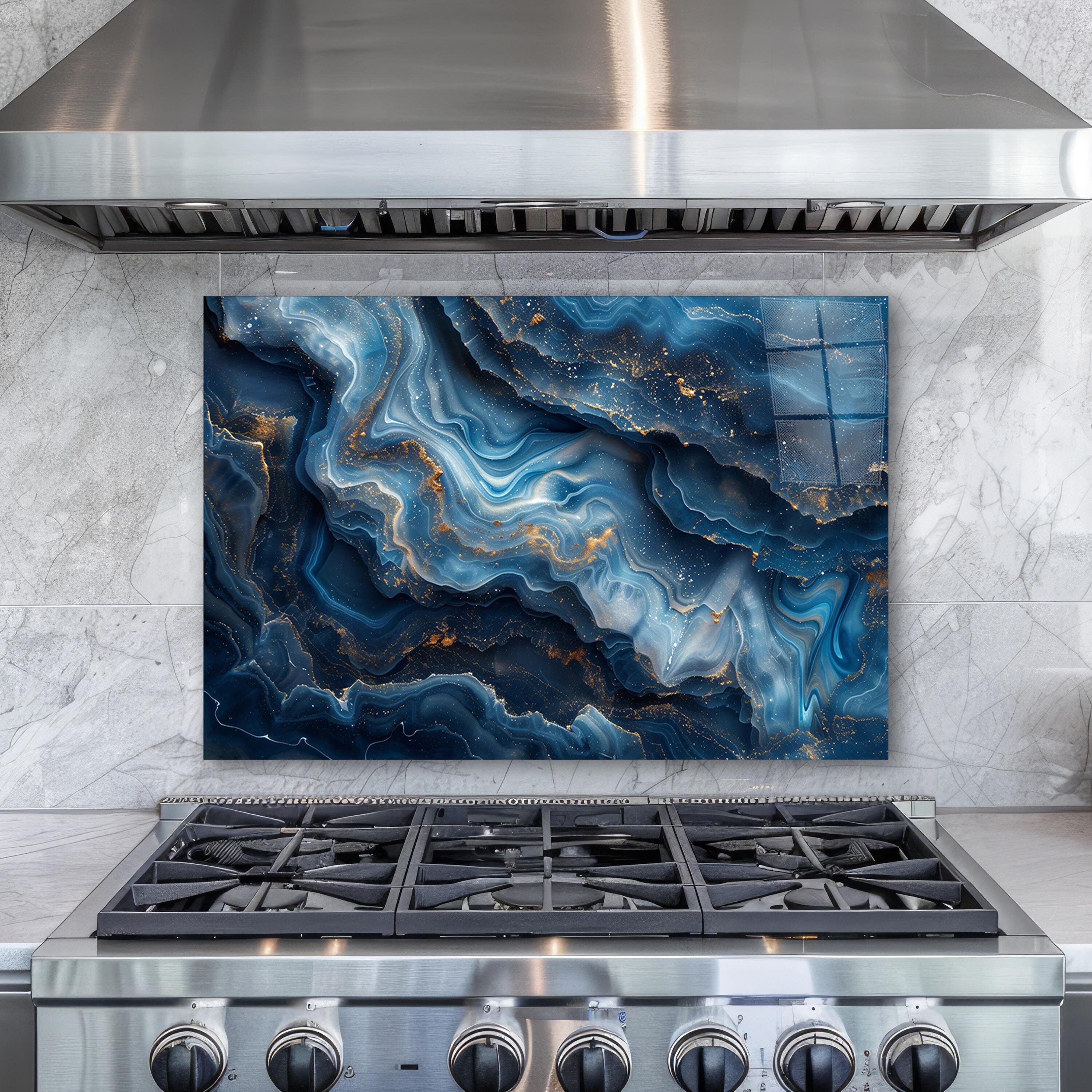 Stunning Blue Marble Glass Wall Art, Kitchen Decor & Unique Gift Idea ...