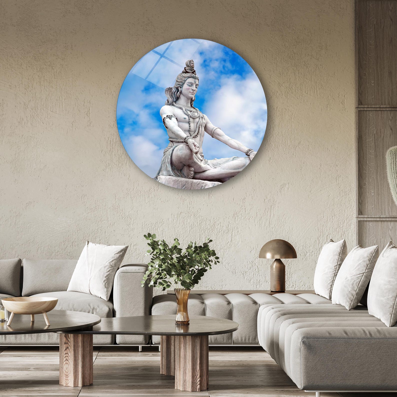 Round Shiva Glass Wall Art, Shiva Statue Wall Decor, Hindu Wall Decor ...