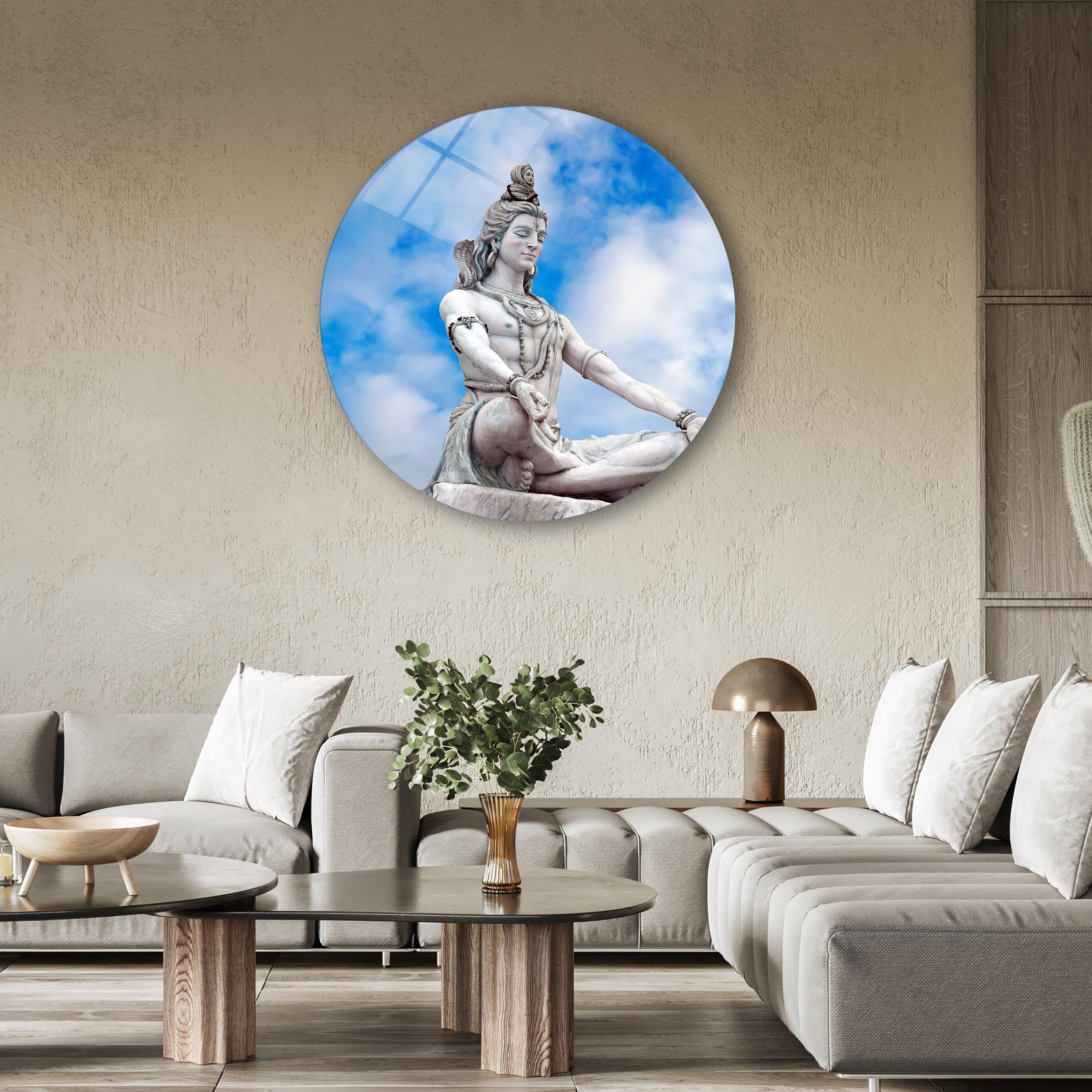 Round Shiva Glass Wall Art, Shiva Statue Wall Decor, Hindu Wall Decor ...