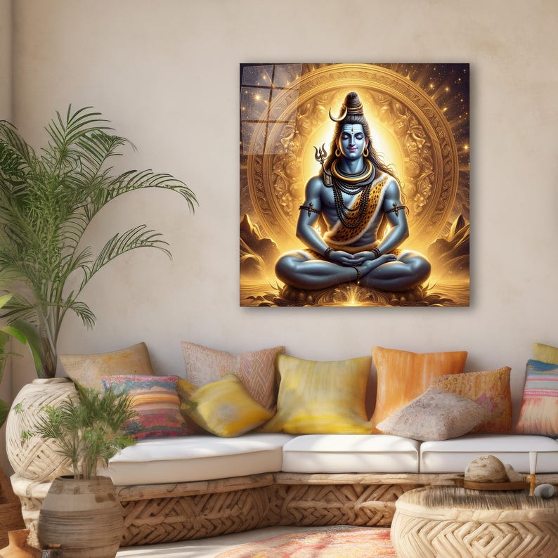 Lord Shiva Glass Wall Art, Hindu Wall Decor, Wall Art for Yoga Studios ...
