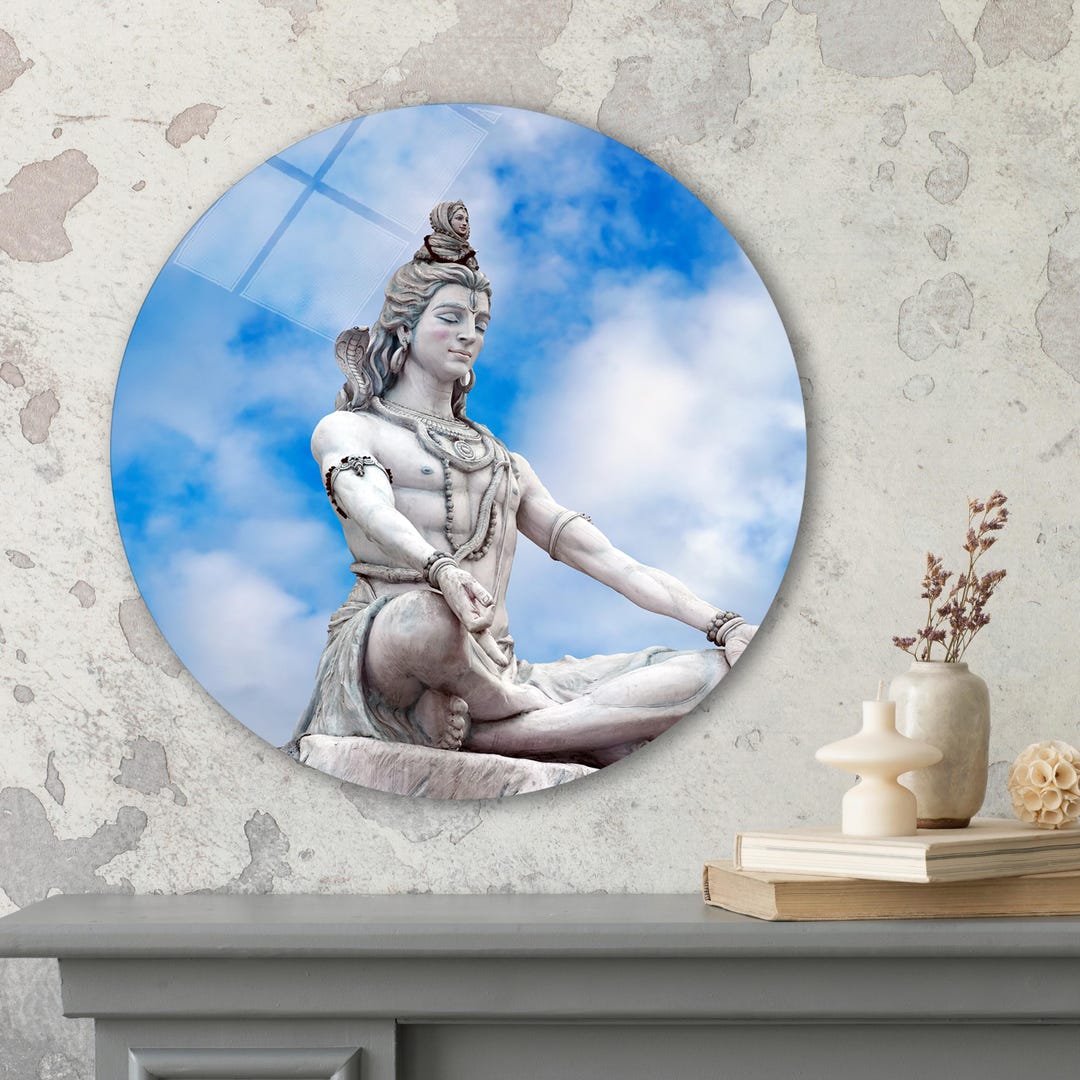 Round Shiva Glass Wall Art, Shiva Statue Wall Decor, Hindu Wall Decor ...