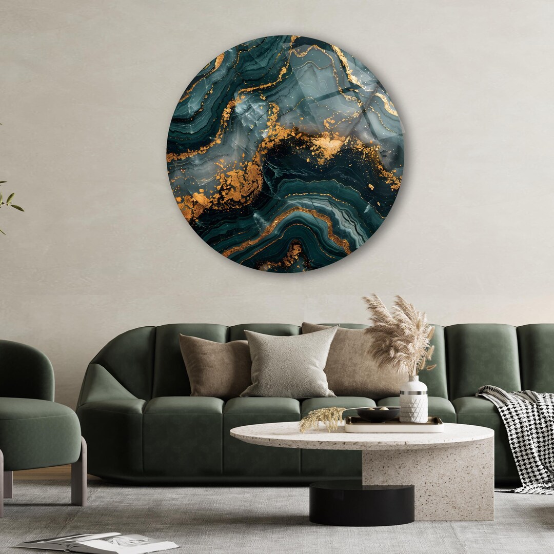 Abstract Round Glass Wall Art, Tempered Glass Wall Decor, Modern Home ...