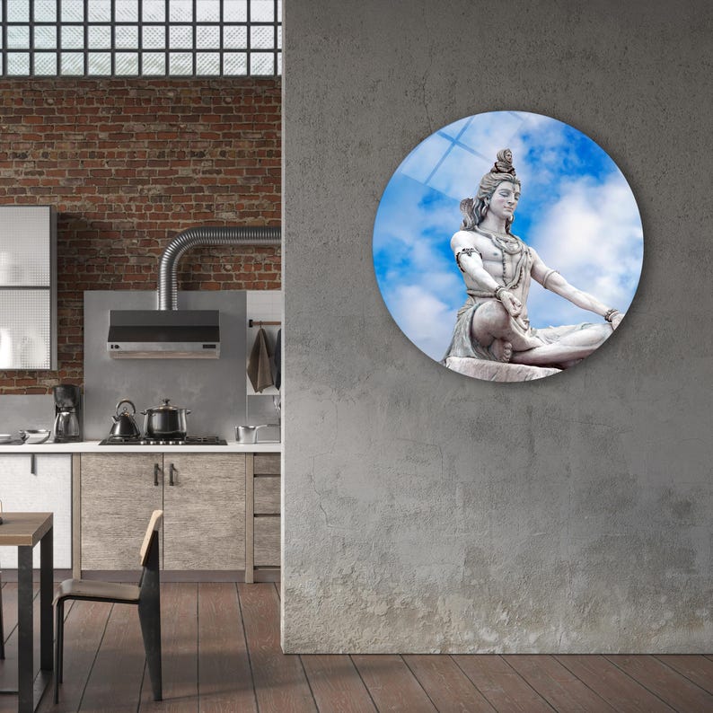 Round Shiva Glass Wall Art, Shiva Statue Wall Decor, Hindu Wall Decor ...