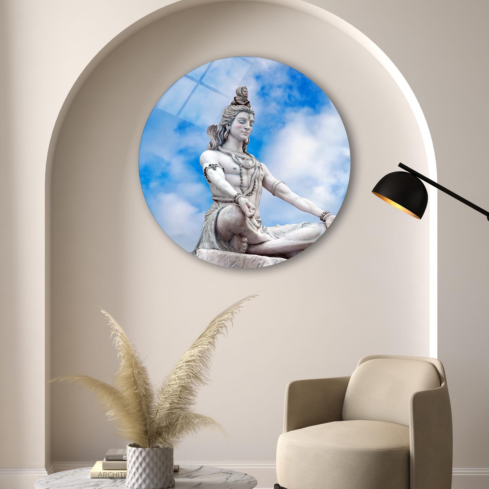 Round Shiva Glass Wall Art, Shiva Statue Wall Decor, Hindu Wall Decor ...