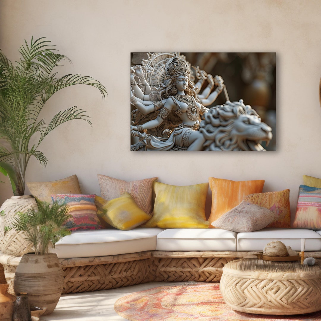 Durga Wall Art, Tempered Glass Wall Art, Hindu Wall Decor, Goddess Wall ...