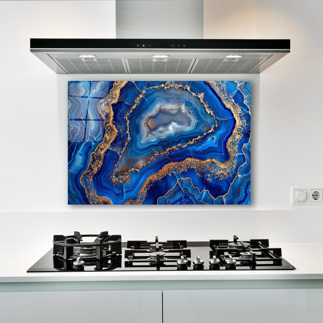 Tempered Glass Backsplash Design, Marble Effect Glass Wall Art, Modern ...