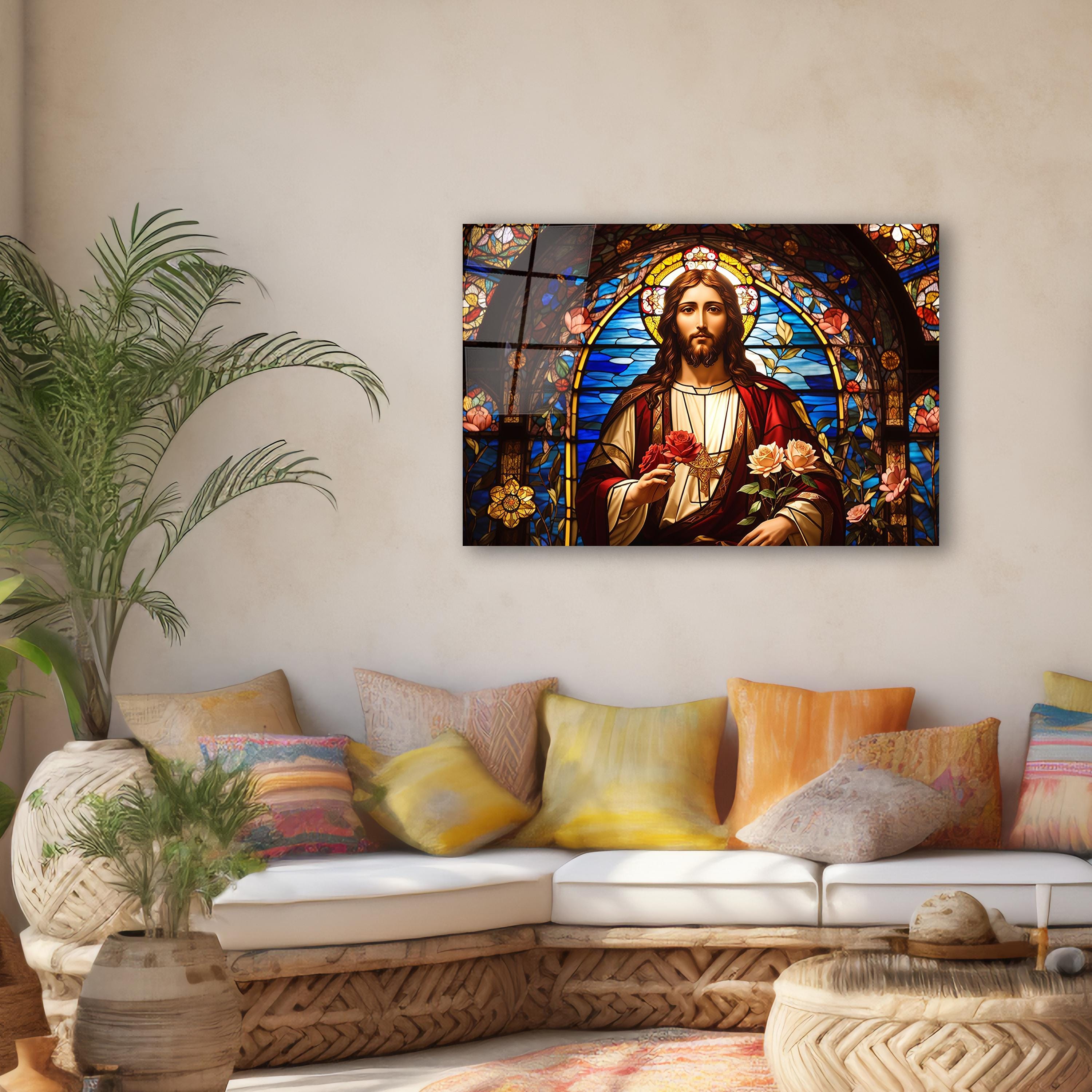 Jesus Stained Glass Wall Art, Christian Tempered Glass Wall Decor ...