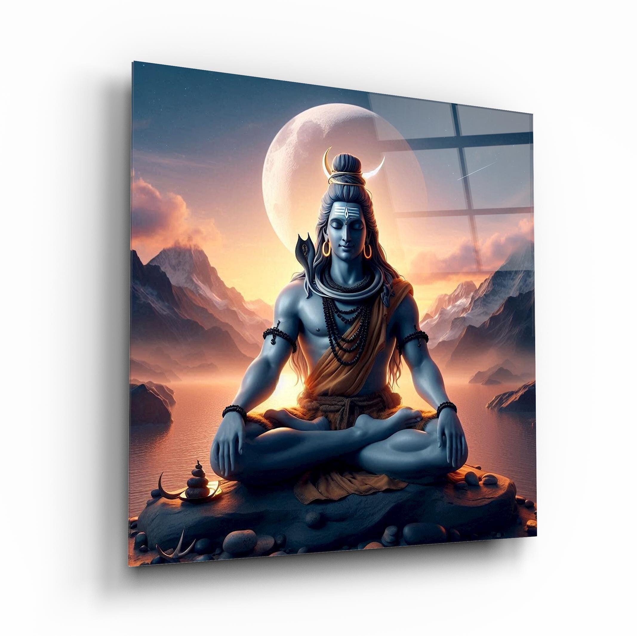 Lord Shiva Glass Wall Art, Hinduism Tempered Glass Wall Decor ...