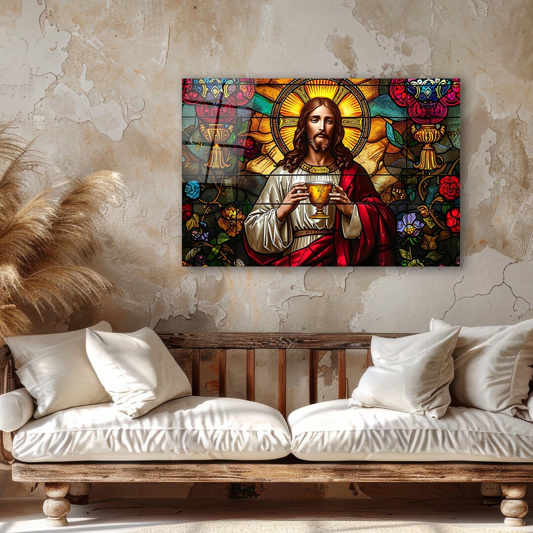 Jesus Stained Glass Wall Art, Christian Tempered Glass Wall Decor ...
