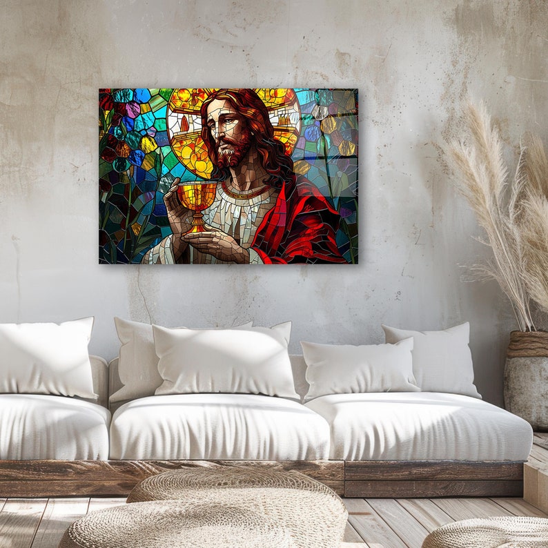 Jesus Glass Wall Art, Christian Stained Glass Wall Decor, Religious ...