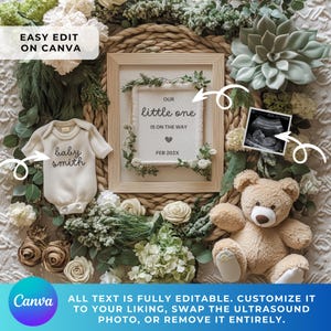 Neutral Pregnancy Announcement Digital Green Baby Reveal Editable ...