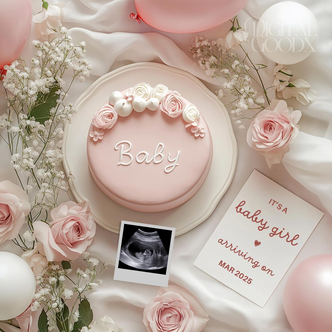 It’s a Girl Digital Pregnancy Announcement Pink Baby Reveal Cake ...