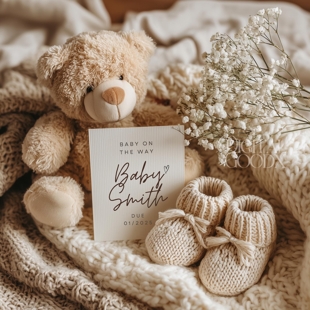 Neutral Baby Announcement Digital Pregnancy Reveal Editable Canva ...