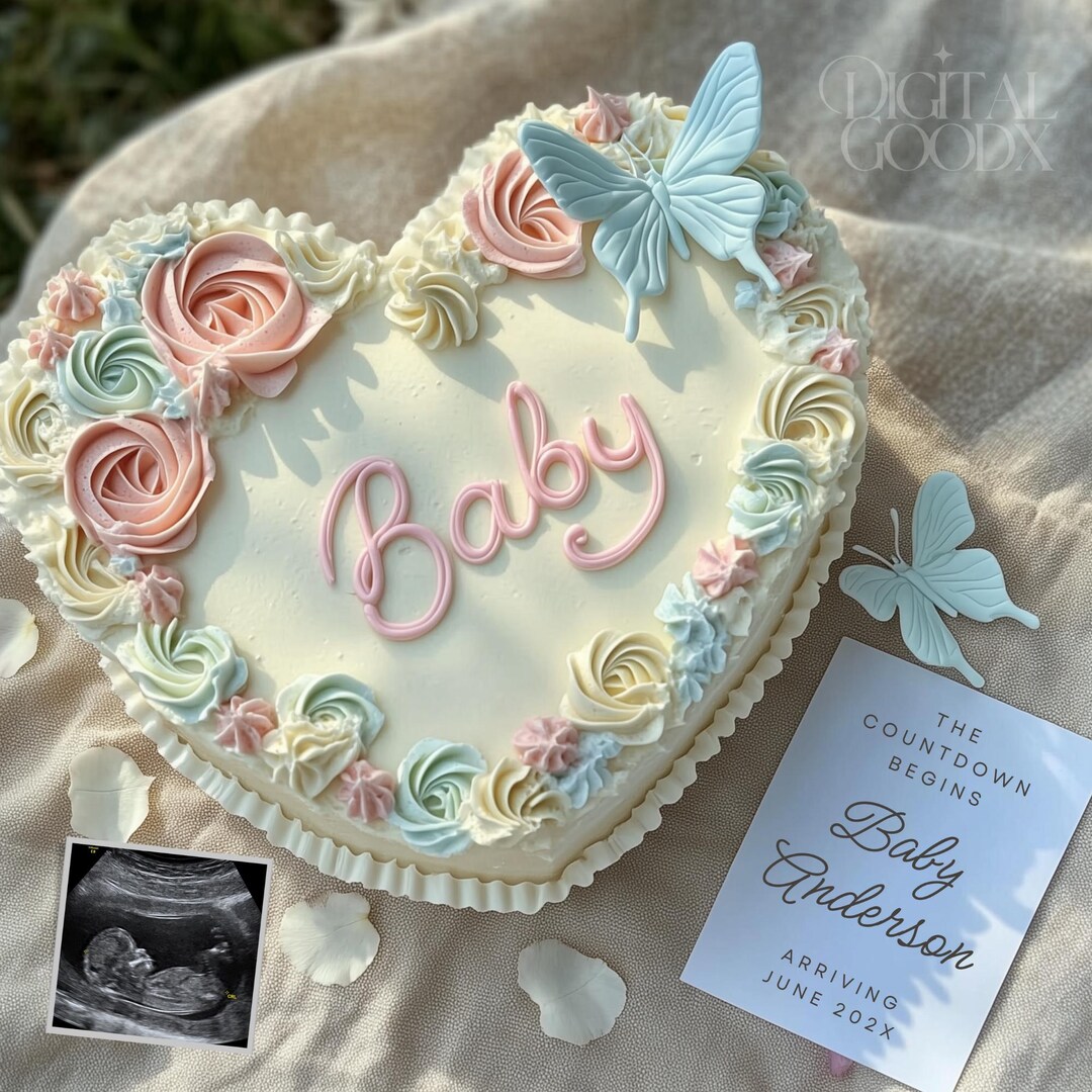It’s a Girl Pregnancy Announcement Digital Baby Reveal Pink Cake Theme ...
