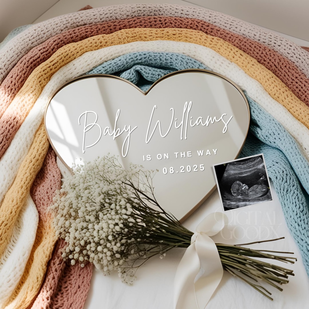 Neutral Modern Pregnancy Announcement | Heart Mirror Digital Baby ...