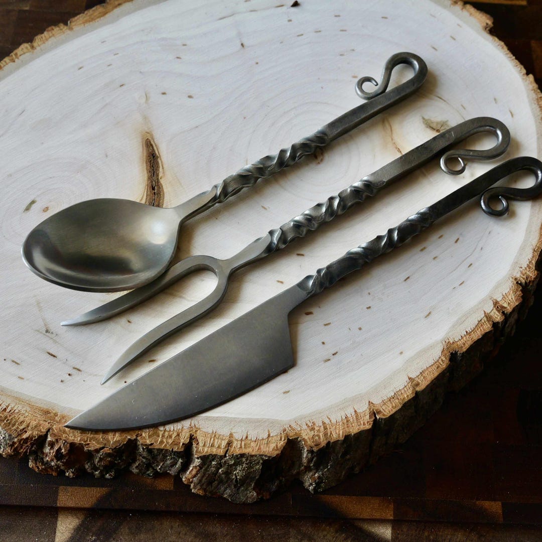 Hand Forged Medieval Cutlery Set: Artisan Matte Steel Feast Utensils - Etsy
