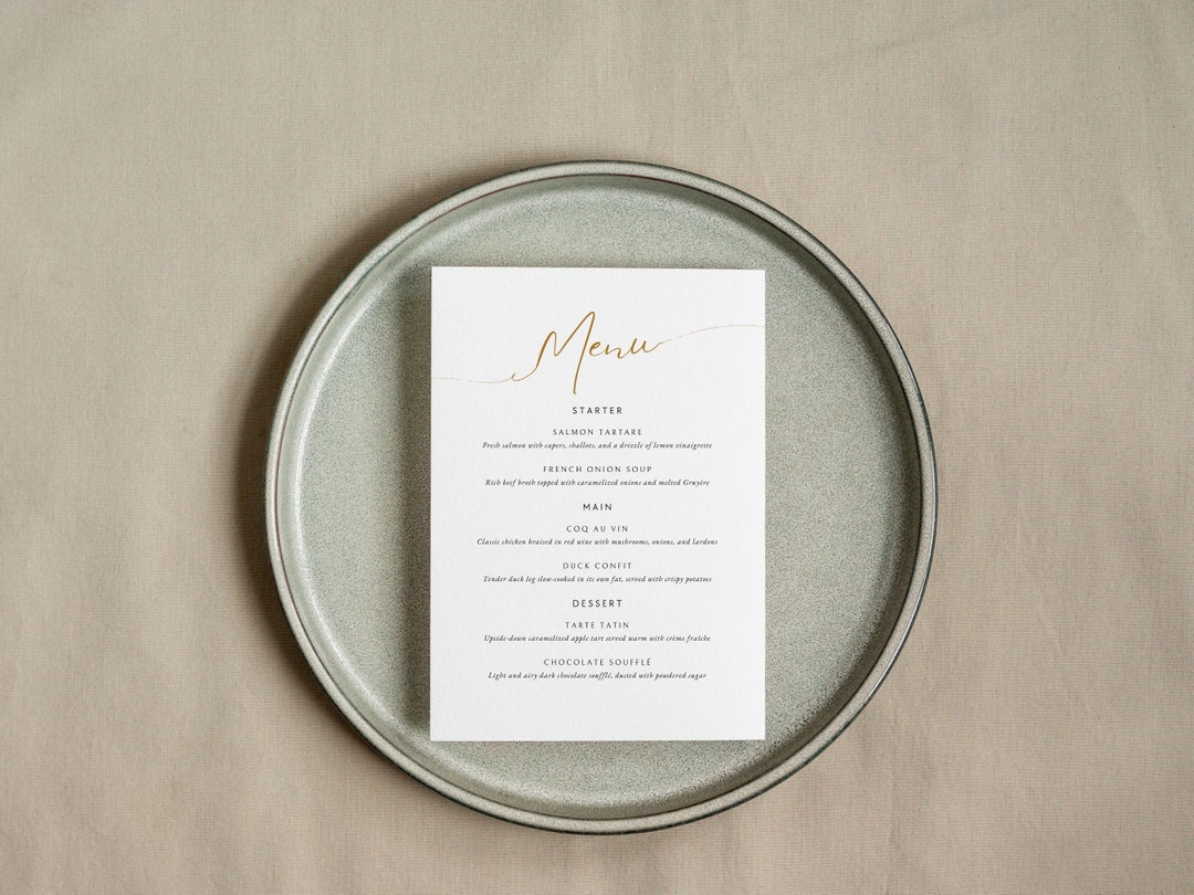 Timeless Menu. Wedding Menu Card. Dinner Party Menu. Printable Menu ...
