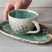 Green Rustic Tea Cup With Saucer Stoneware Cappuccino Cup Handmade ...