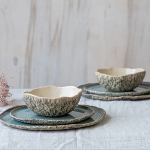 Stoneware Dinnerware Set for Two Handmade Pottery Ceramic Plates and ...