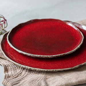 Red Pottery Dinner Plate Ceramics Handmade Stoneware Plates Organic ...
