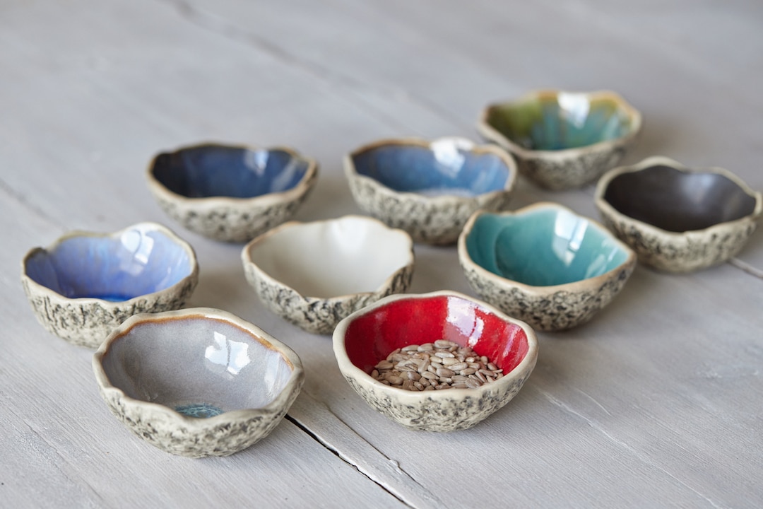6 Ceramic Spice Bowls Handmade Stoneware 2.7" Pottery Jewelry Condiment ...