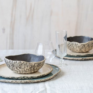 Stoneware Dinnerware Set for Two Handmade Pottery Ceramic Plates and ...
