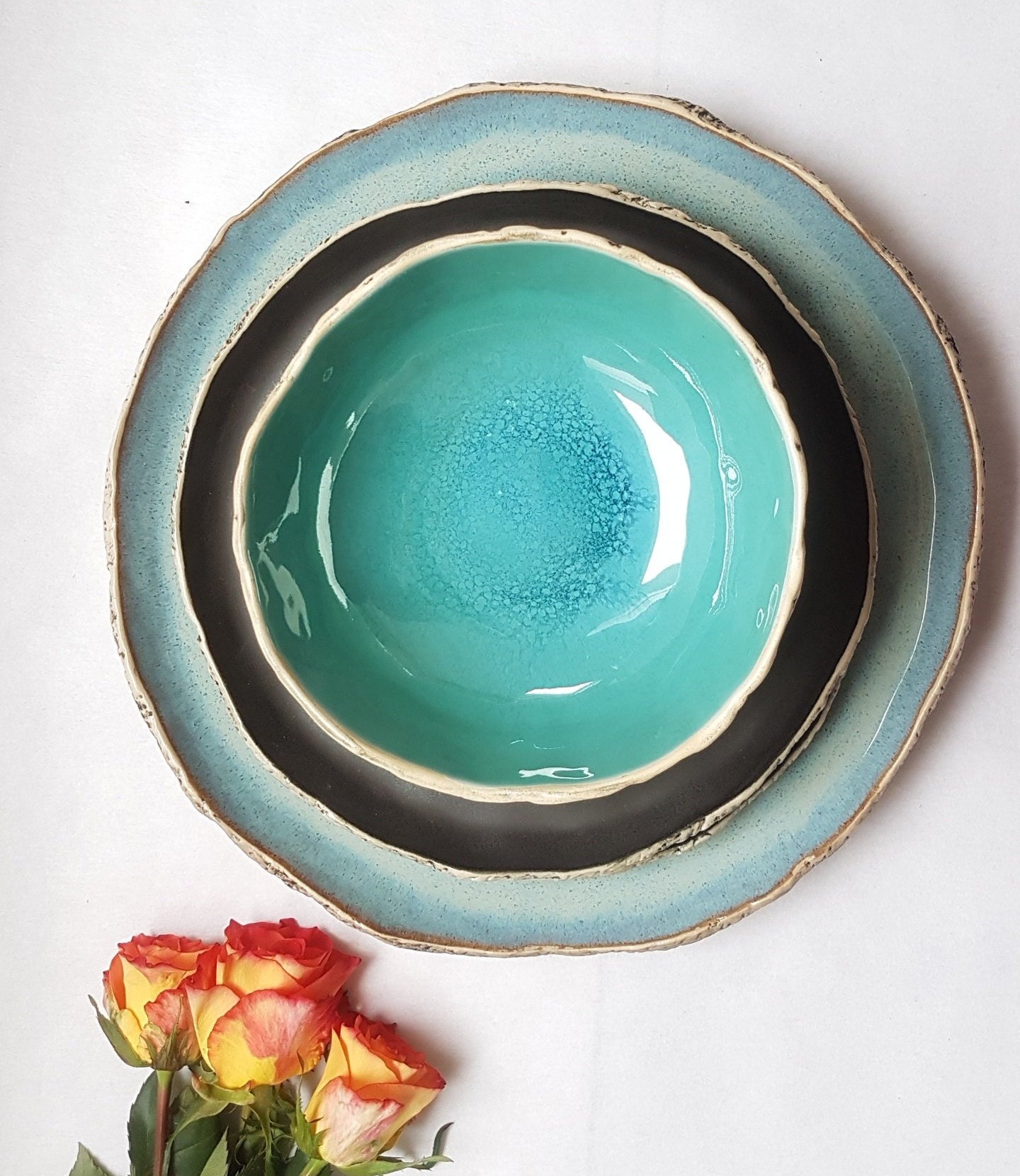 Ceramic Stoneware Dinner Set Colorful Tableware Unique - Etsy UK