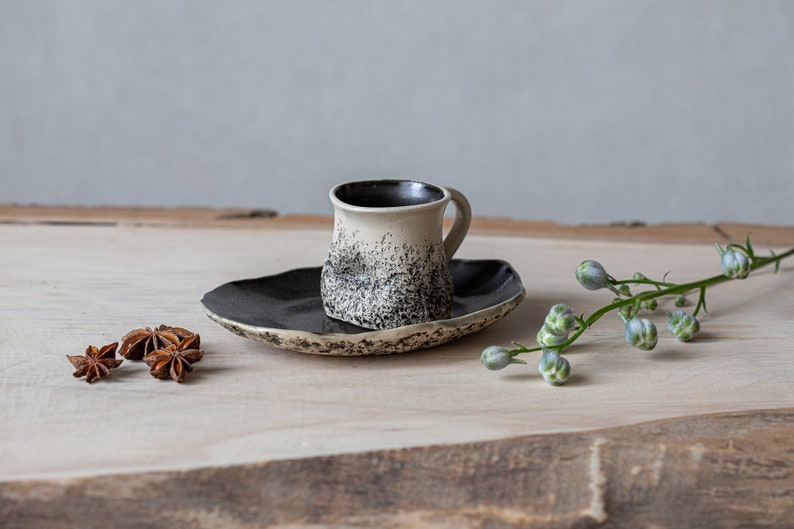 SET OF 4 Ceramic Espresso Cups With Saucer Handmade Pottery Organic ...