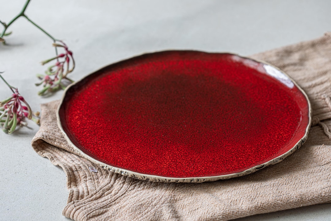 Red Pottery Dinner Plate Ceramics Handmade Stoneware Plates Organic ...