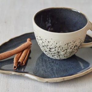 Green Rustic Tea Cup With Saucer Stoneware Cappuccino Cup Handmade ...