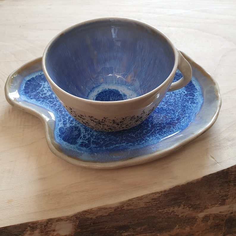 Green rustic tea Cup with saucer Stoneware cappuccino cup | Etsy