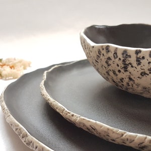 6 Black Plates 11.8 30cm Handmade Ceramic Plate Stoneware Plates ...