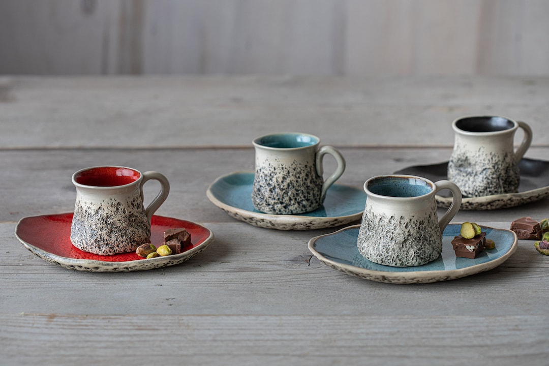 SET OF 4 Ceramic Espresso Cups With Saucer Handmade Pottery Organic ...