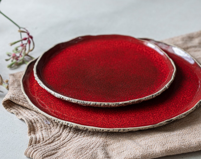 Red Pottery Dinnerware Service for Four Handmade Dishes made to Order ...