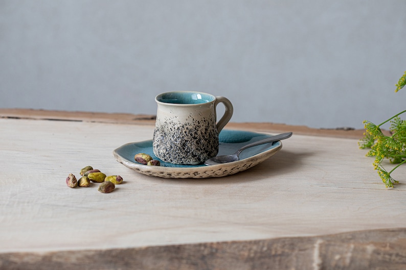 SET OF 4 Ceramic Espresso Cups With Saucer Handmade Pottery Organic ...