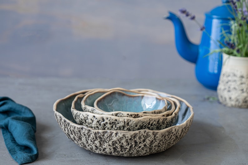 Nesting Bowls Stacking Bowls Handmade Ceramic Bowls Blue Bowls - Etsy