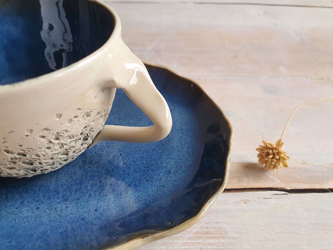 Handmade ceramic cup with saucer Pottery tea cup Unique | Etsy