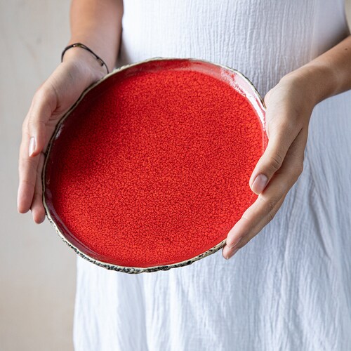 Red Ceramic Breakfast Plate Side Plate Dinnerware Lunch Plate - Etsy