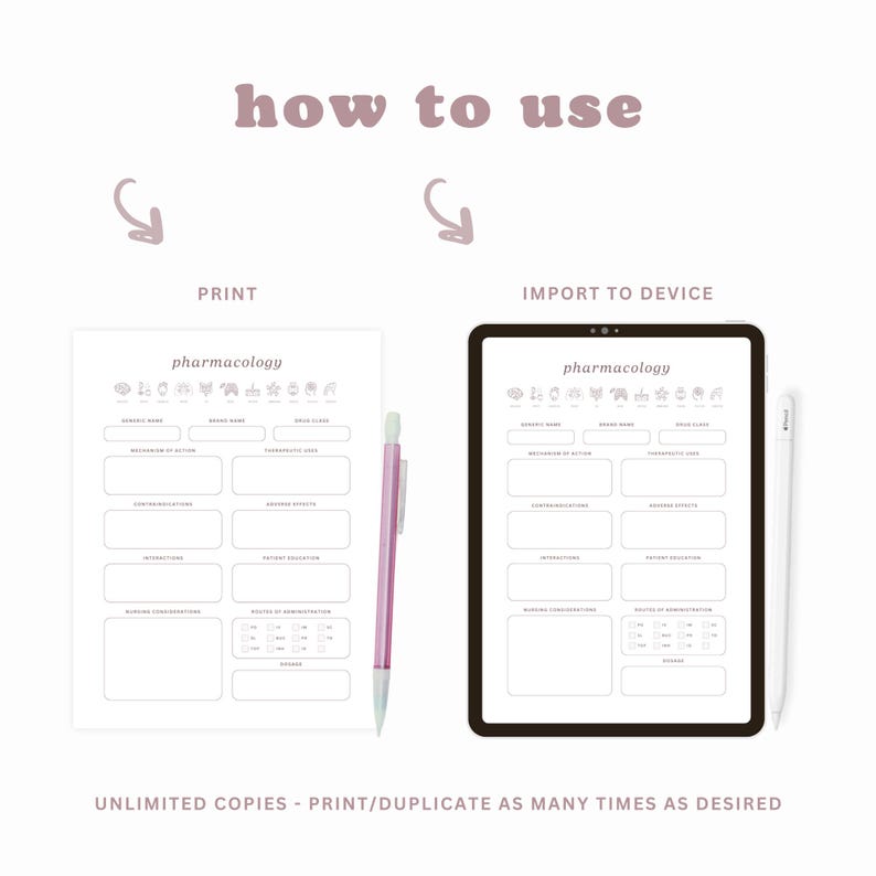 Pharmacology Note-taking Template: Medication Reference (printable PDF ...